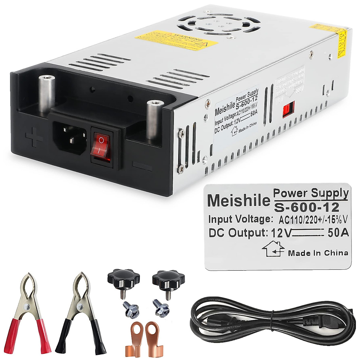 Upgrade 12V 50A 600W DC Switching Power Supply Upgrad Clip PSU AC-DC 12Volt Transformer Converter 0-40/25amps LED Drive Light Lamp Meter Electric Printer Semiconductor Motor Pump Fan SMPS 110V/220V