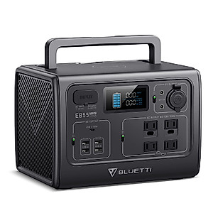 BLUETTI Portable Power Station EB55, 537Wh LiFePO4 Battery Backup w/ 4 700W AC Outlets (1400W Peak), 100W Type-C, Solar Generator for Outdoor Camping, Off-grid, Blackout (Solar Panel Optional)