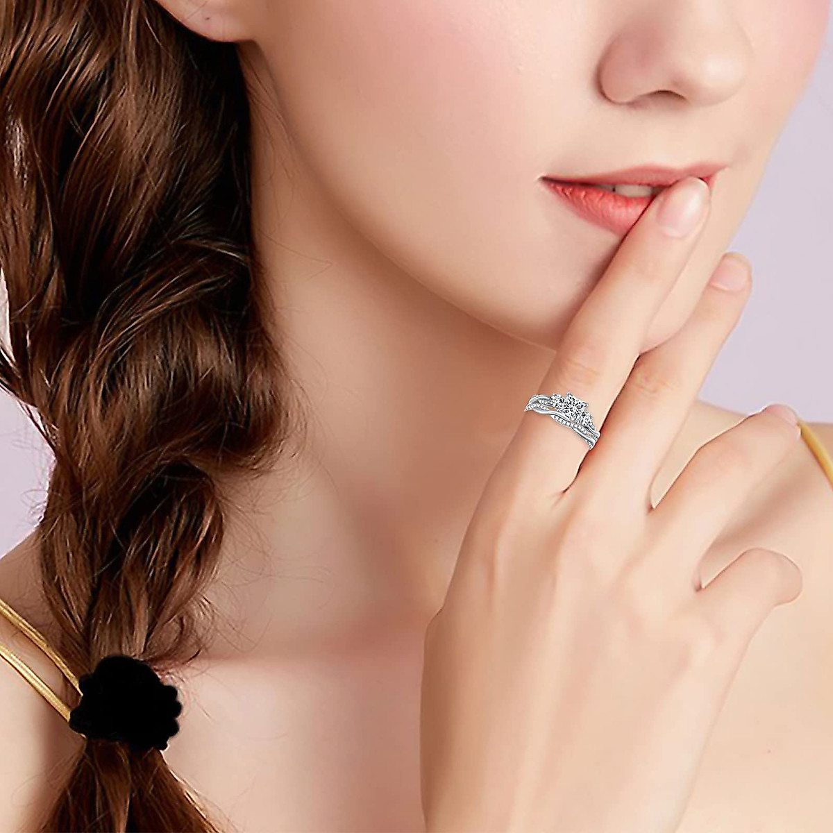 Princess Cut Wedding Ring Sets for Women Bridal Sets Engagement Ring Set, 1-1/2 Carat(ctw) Moissanite Twisting Infinity Pave Set 925 Sterling Silver 10K 14K 18K Gold Free Engraving (Style 5)