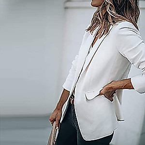 Long Blazer Jackets for Women, Cropped Blazers Women Oversized Blazers Black Leather Blazer Women's Casual Lapel Open Front Sleeve Work Office Suit Jacket Coat and White Striped (M, White-5)