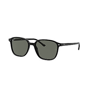 Ray-Ban RB2193 Leonard Square Sunglasses, Black/G-15 Green Polarized, 53 mm