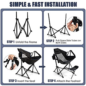 Tangkula Set of 2 Hammock Camping Chair, Portable Camp Chair with Retractable Footrest, Adjustable Back, Headrest, Cup Holder & Carry Bag, Outdoor Folding Lawn Chair for Camping, Fishing, Hiking