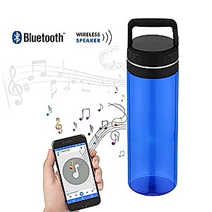 Sweda Bluetooth Speaker Water Bottle with Speaker Lid, 24oz, Screw on Cap with Built in Wireless Speaker, Transparent Sports Water Bottle, Blue WB8804