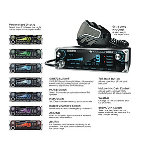 Uniden Bearcat 880FM CB Radio, 40 Channels with Dual-Mode AM/FM, Large Easy-to-Read Backlit 7-Color LCD Display, Backlit Knobs/Buttons, NOAA Weather Alert, PA/CB Switch, and Wireless Mic Compatible