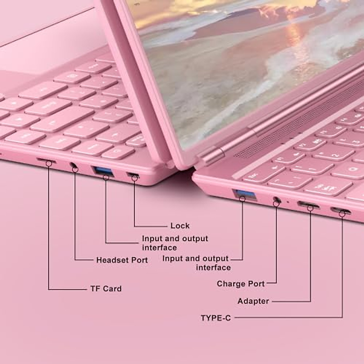 Ruzava/Aocwei 14" Laptop 8GB DDR4 256GB SSD Celeron Intel N5095 (Up to 2.9Ghz) 4-Core Win 11 PC with Cooling Fan 1920 * 1200 2K FHD Screen Dual WiFi Support 1TB SSD Expand for Game Work Study-Pink