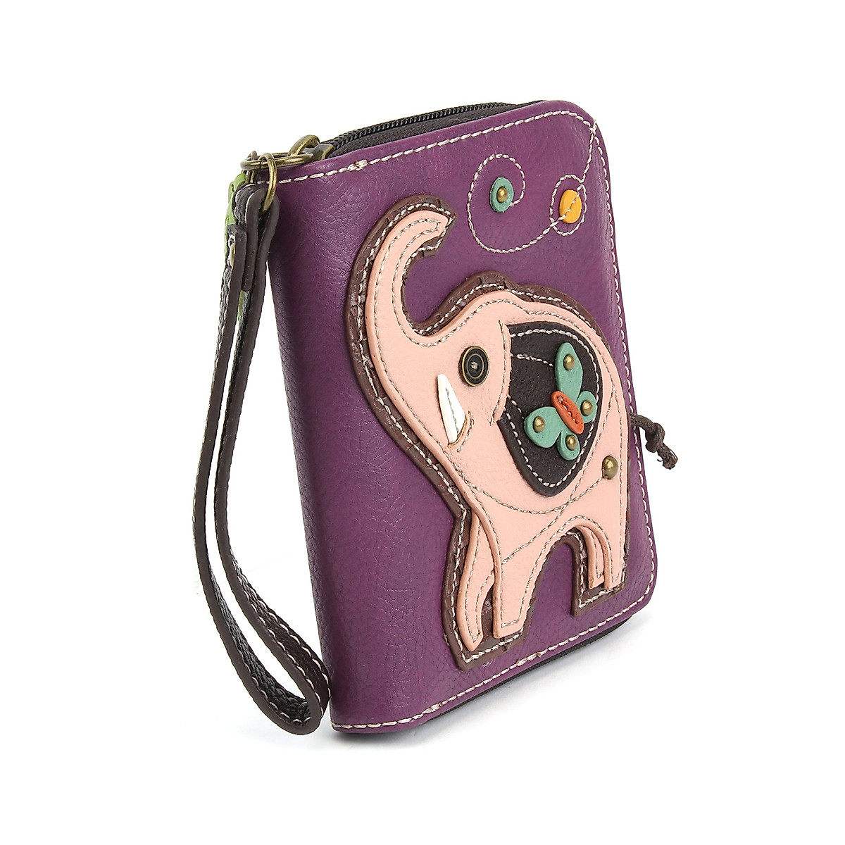 Charming Chala Wallet Credit Cards Coins Wristlet (Purple Elephant)