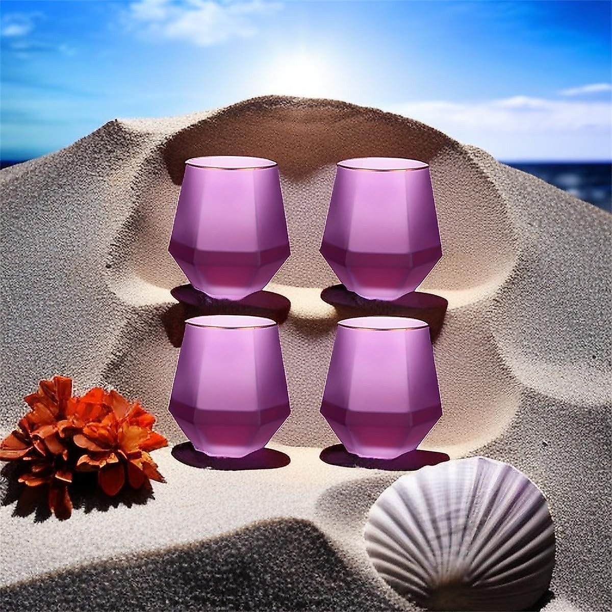 HUHUXIAOWU Matte Whiskey Glasses, Elegant Hexagon Gold Edge Plated Wine Glasses Cocktails Tumblers for Bourbon, Scotch Whisky, Cocktails, Cognac Set of 2 -Purple_10oz