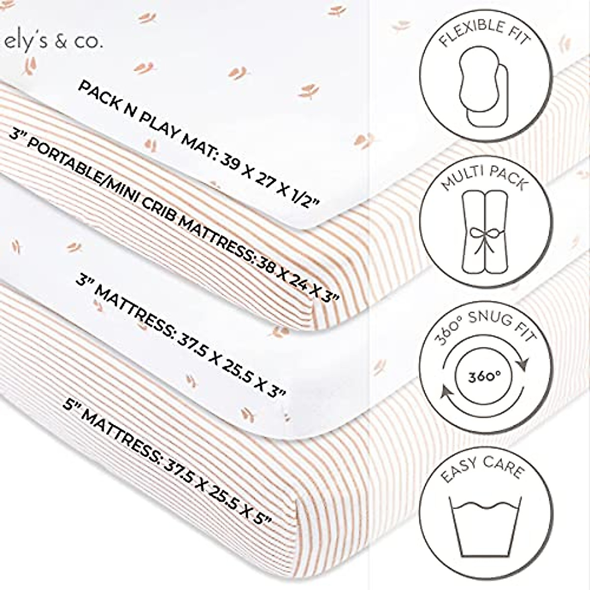 Pack and Play Sheet 2 Pack - Pack and Play Sheets Fitted with 100% Jersey Cotton - Pack N Play Mattress Sheets for Boys and Girls, Newborn Essentials (Pink Tulips & Stripes)