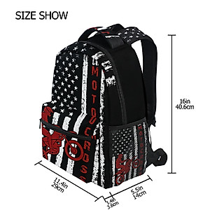 American Flag Motorcycle Backpack Dirt Bike School Bookbag College Shoulder Bag Travel Hiking Camping Daypack for Women Girls Men Boys