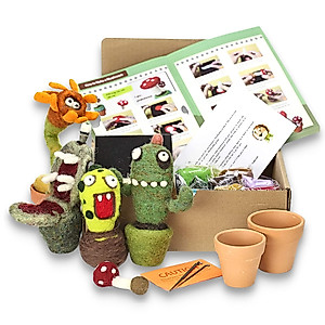 Woolbuddy Needle Felting Kit, Cactus Succulent Monster Felting Kit for Beginner Adults, Felting Supplies and Instructions Included, Unique Design by True Artisan