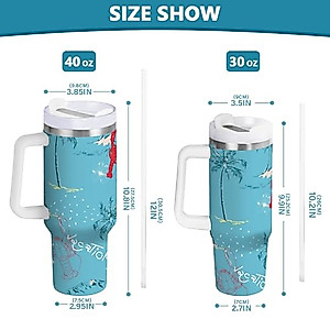 DIGTIA Stainless Steel Insulated Tumbler w/Handle & Straw, Lobster Double Wall Vacuum Travel Coffee Mug Cup w/Lid, Leak-Proof Sports Summer Beach Water Bottle,30oz