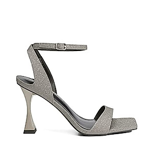DREAM PAIRS Women's SDHS2226W Square Toe Low Sexy Stiletto Heels Open Toe Ankle Strap Dress Wedding Sandals Size 9 Silver Gray