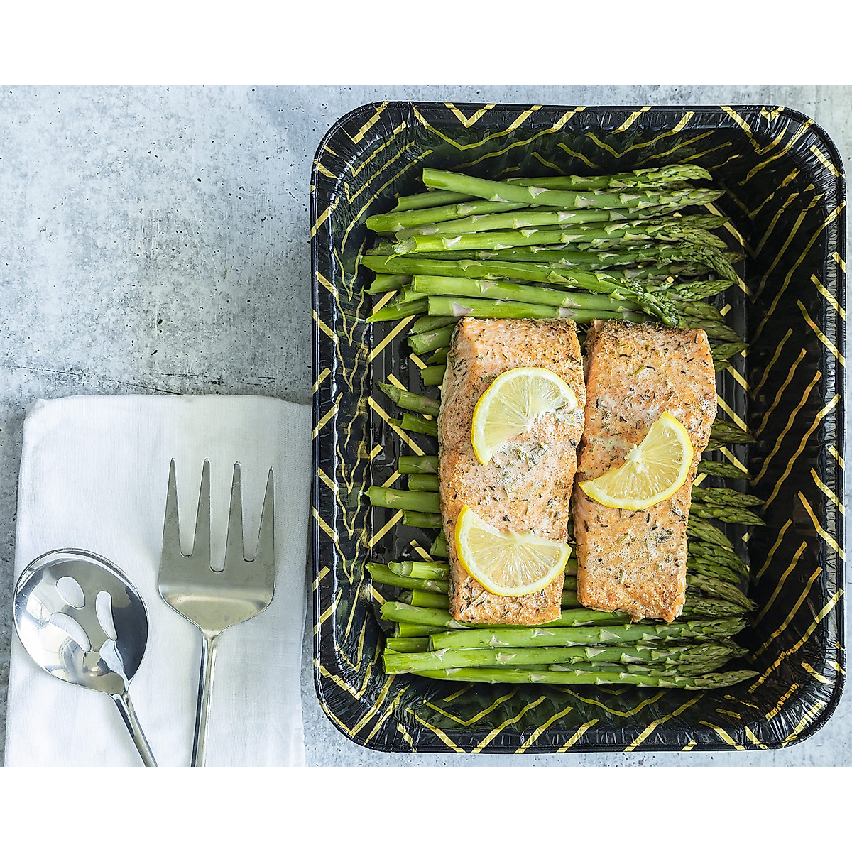 Aluminum Foil Pans 9x13 Disposable [10 Pack] Elegant Color Pan Trays with Food Containers for Roasting, Cooking, Heating, Disposable, Perfect for Hosting and Entertaining. (Black & Gold 10 Pack)