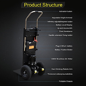 DIOSTA Electric Stair Climbing Hand Trucks Dolly Cart for Moving, 880lb Max Load, 1200W Motor Folding Stair Climber Cart, Powerful Powered Stair Climbing Dolly Heavy Duty