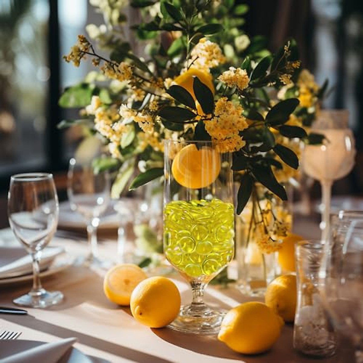 HappyFiller 650 PC Yellow Acrylic Flat Marbles,Fake Gemstones Table Scatters Gems,Bowl Vase Fillers,Party Wedding Centerpieces,Room,Kitchen Floral Candle Holder Decor,Arts Crafts, Easter,Spring,Summer