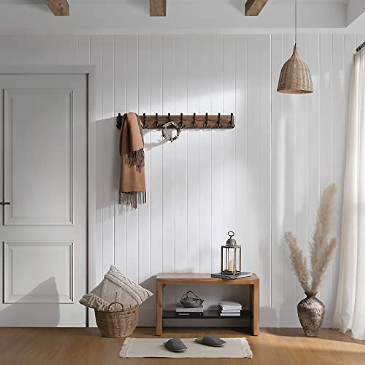 SKOLOO Rustic Large Coat Rack Wall Mount: 38.3'' Long Coat Rack for Wall, Wood Coat Rack Hook, Farmhouse Coat Hanger Wall Mount for Hanging Jacket Coat