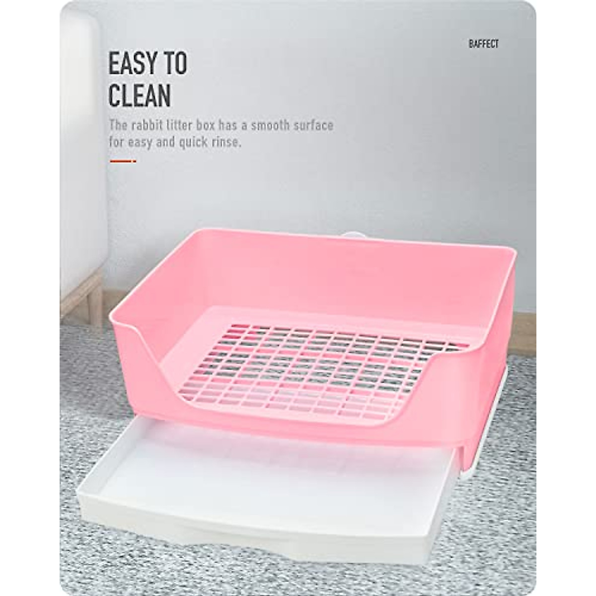 Baffect Rabbit Litter Box, Plastic Bunny Toilet Box with Removable Tray, Guinea Pig Corner Litter Cage for Small Adult Pet (Pink)