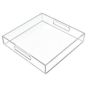 Acrylic Serving Tray with Handles, Spill-Proof Clear Breakfast Dinner Tray Decorative Tray Makeup Organizer Tray Countertop Coffee Table Tray for Living room, Bathroom, Bedroom, Kitchen - 12x12inch