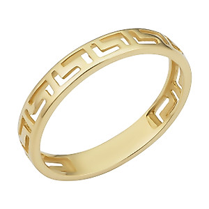 Kooljewelry Minimalist 14k Yellow Gold 3.2 mm Greek Key Band Ring (size 9)