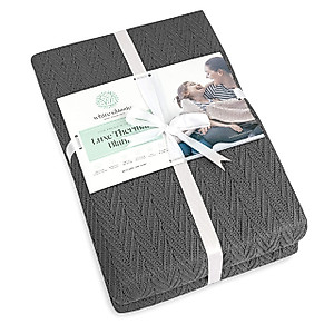 White Classic Queen Size Blanket for Bed, 100% Cotton Blankets Soft and Breathable, 410Gsm Waffle Lightweight Summer Blanket 90x90 Inches Dark Grey