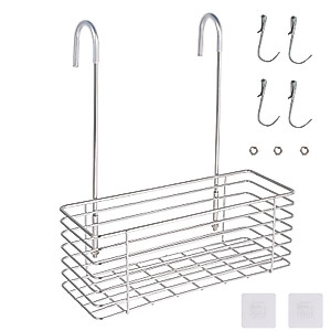 Antrader Hanging Shower Rack,Shower Caddy Hanging,Hung on the Faucet or the Door,the Back Hook Can be Rotated,No Drilling,304 Stainless Steel,Single Layer Shelf