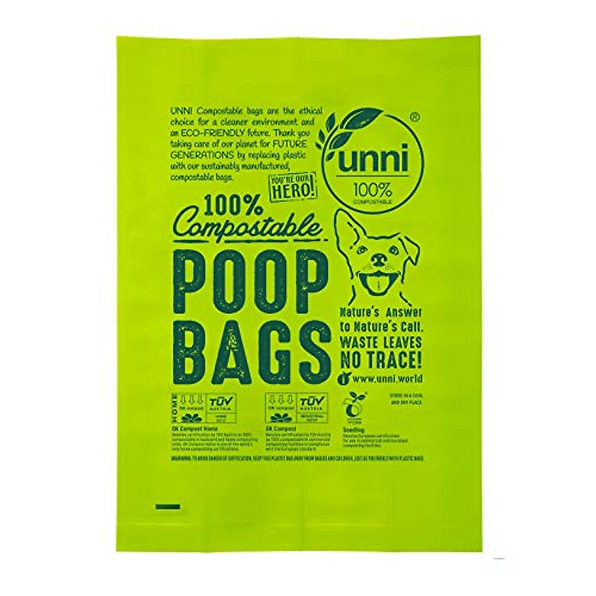 UNNI 100% Compostable Dog Poop Bags, Extra Thick Pet Waste Bags, 270 Count, 18 Refill Rolls, 9x13 Inches, Earth Friendly Highest ASTM D6400, Europe OK Compost Home and Seedling Certified,San Francisco