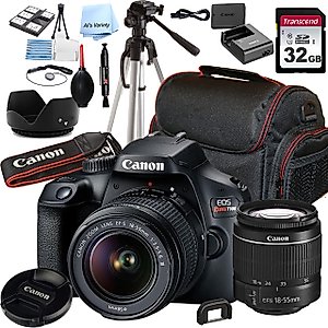 Canon EOS Rebel T100 DSLR Camera w/EF-S 18-55mm F/3.5-5.6 Zoom Lens + 32GB Memory + Case + Tripod + Filters (20pc Bundle)
