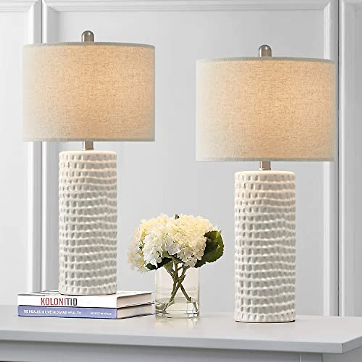 PORTRES 24.5" Modern Accent Ceramic Table Lamp Set of 2 for Bedroom White Desk Decor Bedside Lamps for Living Room Study Room Office Dorm Farmhouse Nightstand Lamp End Table Lamps