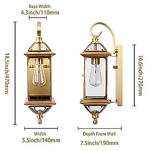 GAZELIGHTING Copper Outdoor Lights Wall Mount 18.5" H Porch Light Oil Rubbed Brass Exterior Light Fixture with Clear Glass,Outside Lighting for Patio, Garage, Frontdoor 1 Pack,Bulb Not Included