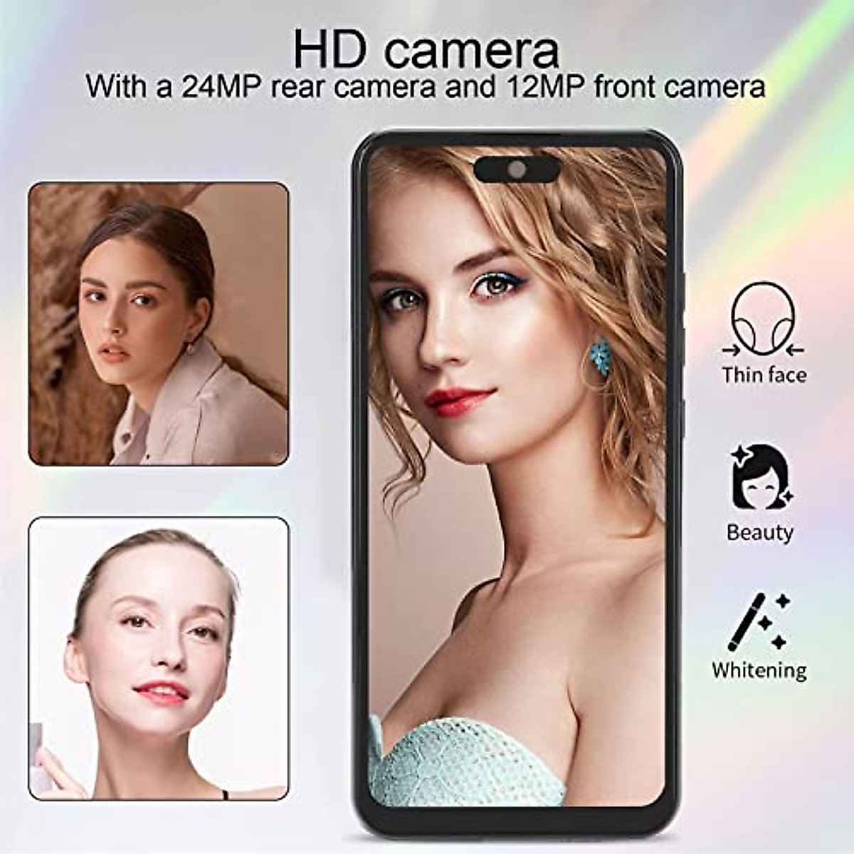 4G LTE Smartphone, Unlocked Cellphone for Android 12 6.6in Touch Screen Mobile Phone Support Face Recognition, Dual Card Dual Standby, Ten Core CPU, HD Camera, 7000mAh (White)