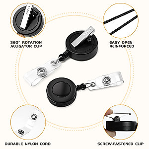 25 Pack Badge Reels Retractable with Swivel Alligator Clip Retractable Badge Holder Reels for Students, Teachers, Office Workers (Black)