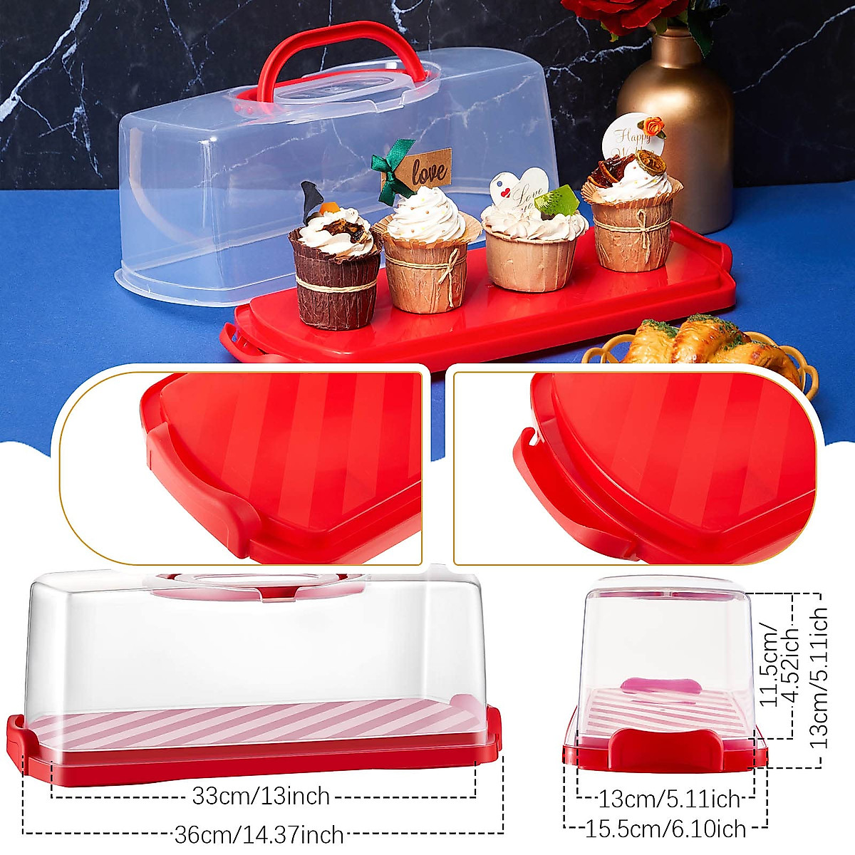 Tessco 4 Pieces Portable Bread Box with Clear Lid and Handle, Plastic Bread Keeper Rectangular Loaf Cake Containers for Carrying and Storing Loaf Bread Pastry Food Banana Pumpkin Bread, 4 Colors