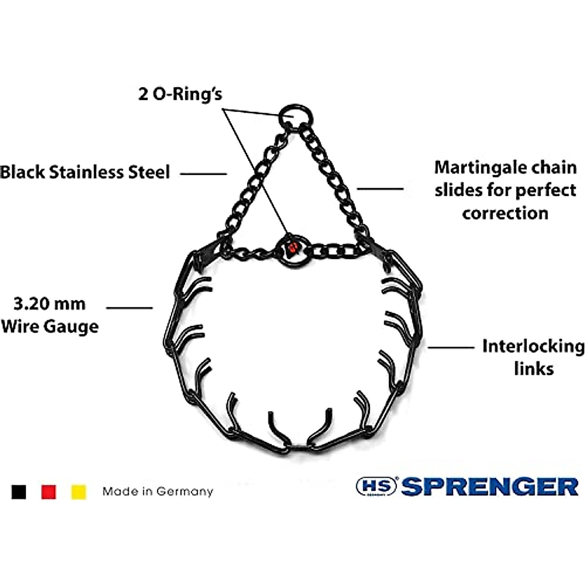 Herm Sprenger Black Stainless Steel Prong Dog Training Collar Ultra-Plus Pet Pinch Collar No-Pull Collar for Dogs Anti Pull Training Collar Made in Germany 3.2mm x 23in Medium