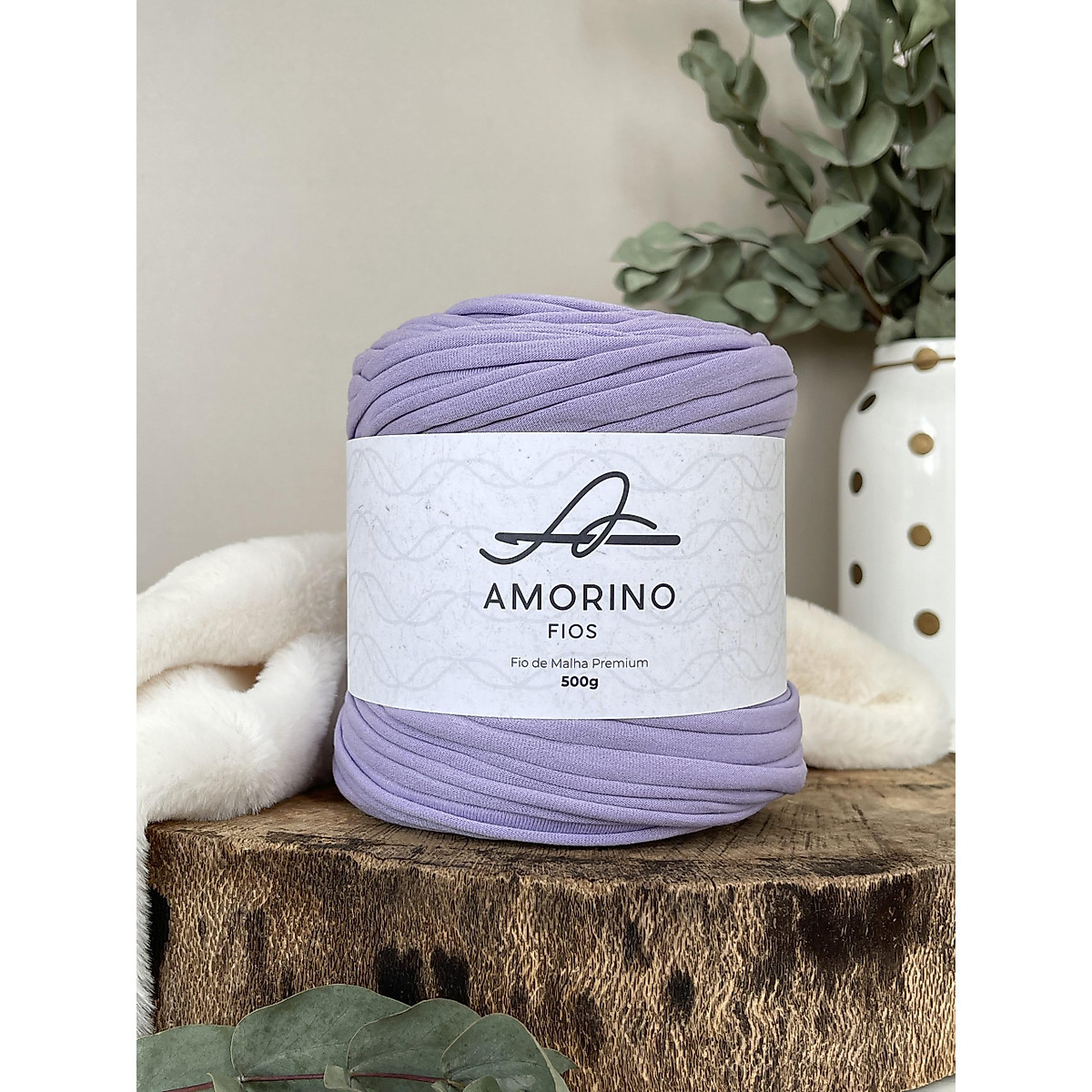 AMORINO FIOS t Shirt Yarn Premium - Crochet & Knitting, Easy Crocheting for Beginners, Thick 3,6cm, Tshirt Yarn for Crafts, Polyester Yarn, knotless, Macrame t-Shirt Yarn (Color: Lavender).