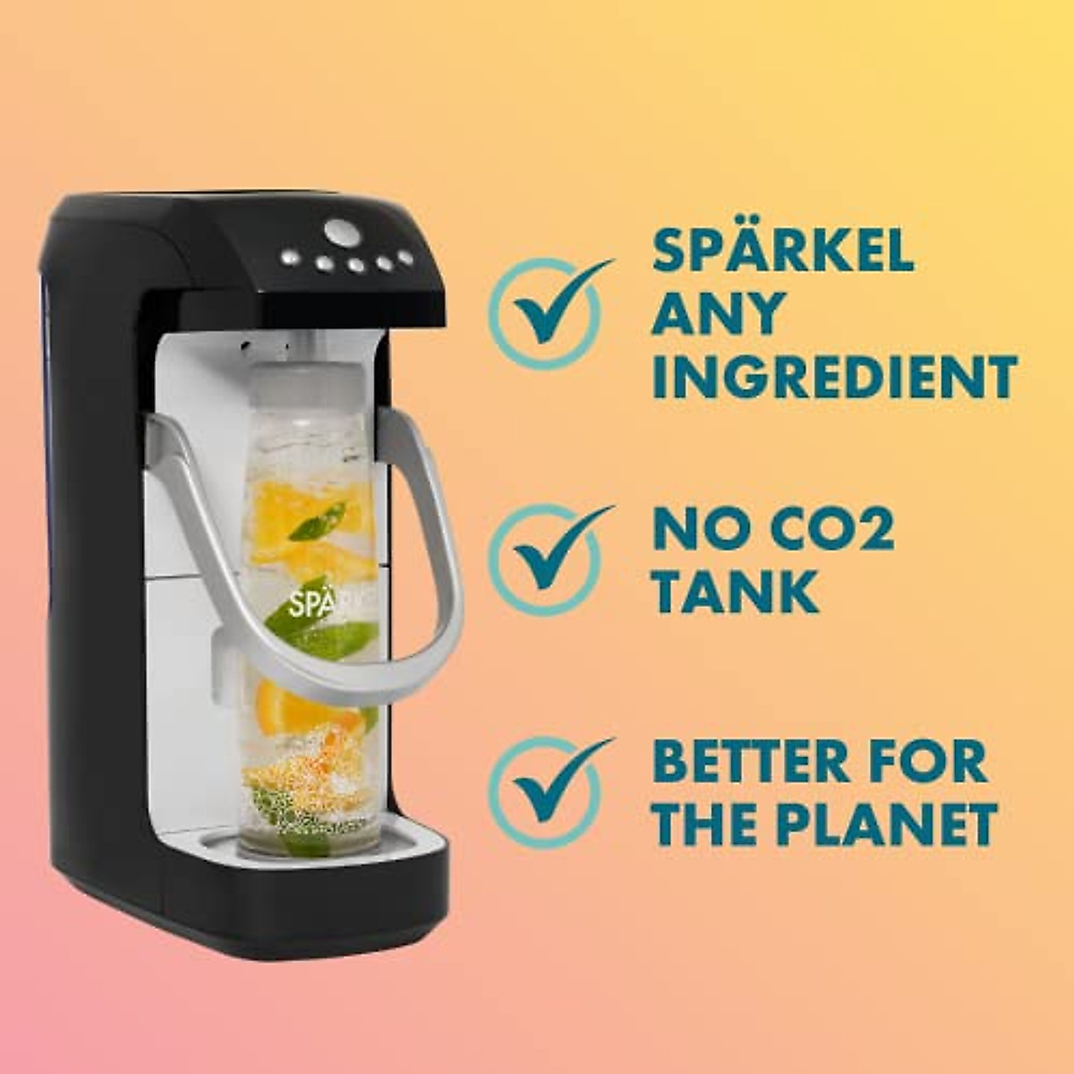 Spärkel Beverage System (Black) - Sparkling Water and Soda Maker - A New Way of Sparkling - Use Fresh & Natural Ingredients - No CO2 Tank Needed