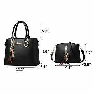 2 Pcs Women Fashion Handbags, Tote Bags Shoulder Bag Top Handle, Leather Tote Purses, Red