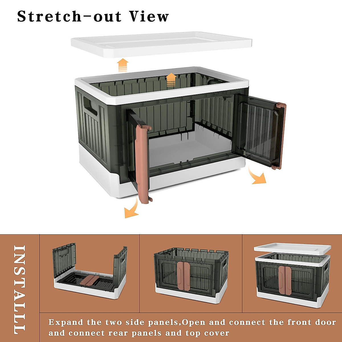 Stackable Storage Bins With Lids,8.2 Gal Collapsible Storage Bins with Doors,2 Packs Foldable Storage Organizer Box with Wheels for Home,Office,Bedroom,Living Room,Dorm Room Essentials(White&Green)