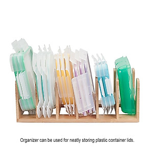MobileVision Bamboo Pot Lid Holder Organizer for Storage in Cabinets or Kitchen Countertops, 6 Sections