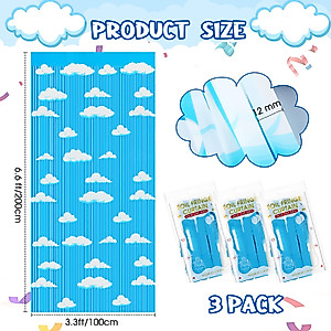 XunYee 3 Pack Blue Sky White Clouds Birthday Party Supplies, Clouds Theme Tinsel Foil Fringe Curtains Toy Party Supplies, Cartoon Story Backdrop for Baby Shower Birthday Party Decorations