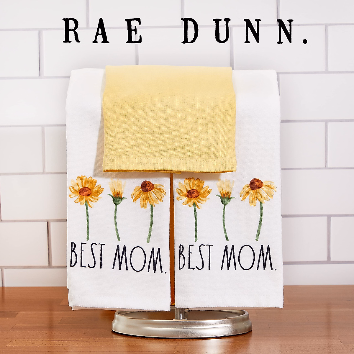 Rae Dunn Set of 3 Hand Towels for Kitchen and Bathroom, 100% Cotton, Embroidered Mother's Day Dish Towels 16 inches x 26 inches Decorative Hand Towels