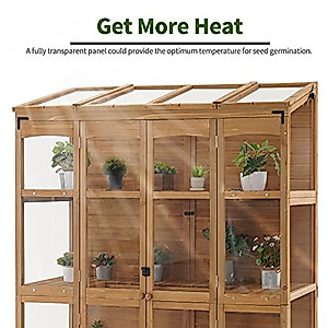 MCombo Wooden Greenhouse, Walk-in Outdoor Greenhouse with Openable Roof and Lockable Door, 0899 (Natural)