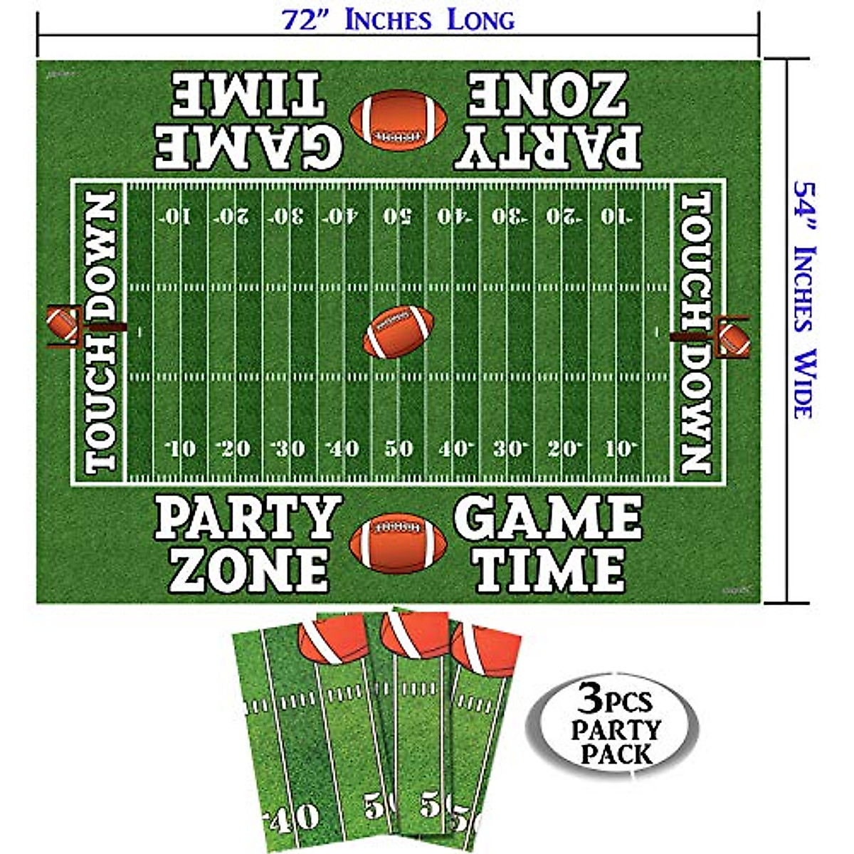 AnapoliZ Football Tablecloth Plastic | 3 Pcs Party Pack (54” Inch Wide x 72” inch Long) | Rectangular Game Day Table Cover | Football Party Touchdown Tablecloth | Party Zone, Tailgate Table Cover