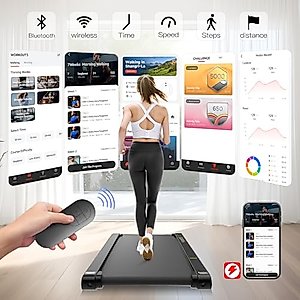 Walking Pad Treadmill with APP, 3 in 1 Under Desk Treadmill, 2.5HP Low Noise Walking Vibration Pad with Remote Control,Portable Treadmill for Home Office, Yellow
