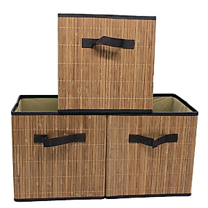 Seta Direct, Brown Natural Bamboo Collapsible Cube Storage Bins Shelf Organizer [3 Pack]