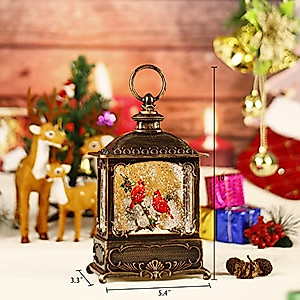 Cardinal Christmas Decorations Musical Snow Globe Lantern, Lighted Snow Globe with Swirling Glitter, 3 AA Battery Operated & USB Powered, Cardinal
