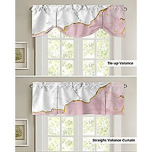 Marble Pink Tie Up Valance Curtain for Kitchen Living Room Bedroom Bathroom Cafe, Rod Pocket Small Short Window Drape Panel Adjustable Drapary Print, Marbling White Gray Gold Modern Abstract 60"x18"