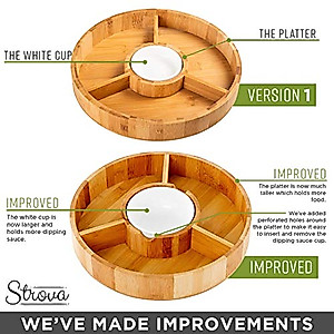 Chip and Dip Serving Bowl – Wooden Appetizer Platter Set with Dip Cup for Salsa, Guacamole, Nacho, Vegetables, Taco Chip, Snacks and More – 12 Inch Diameter