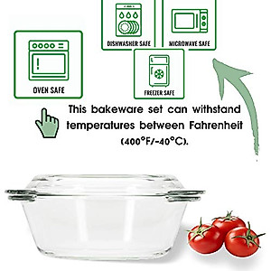 Moss & Stone Basics 6-Piece Glass Casserole With Covered, Borosilicate Glass Durable Bakeware Set, Glass Bowls Bakeware Dish Oven Safe & Microwave Safe, 3 Round Casserole Dish With Lid