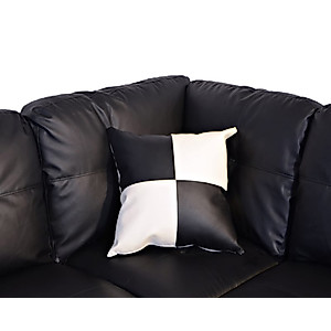 ERYE L-Shaped Corner 5 Seaters Sectional Sofa Chaise & Storage Ottoman,Modern Faux Leather Sectional&Sofa Couch with 2 Pillows for Home Office Apartment Living Room Furniture Sets, Black PU Left