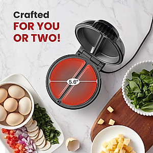 Elite Gourmet EOM123 Non-Stick Omelet, Frittata, Snack Pocket Maker, Dessert Maker, 2 Individual 5.6" Omelets, Stainless Steel